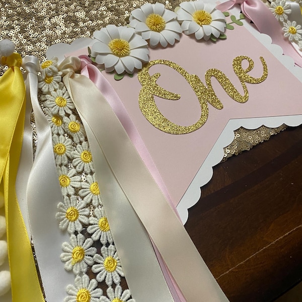 Blush Roses 1st Birthday High Chair Banner, ONE Banner, Baby Girl ...
