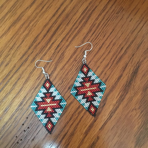 Southwest Native Brick Stitch Pattern, Seed Bead Miyuki Delica, Rhombus ...