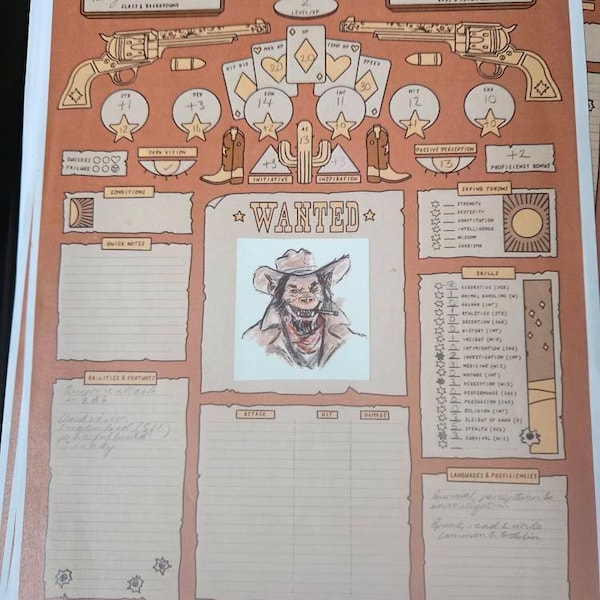 Wild West | Printable Dnd Character Sheet PDF for Dungeons and Dragons ...