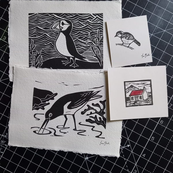Set of Six Mini Lino Print Flowers - Etsy