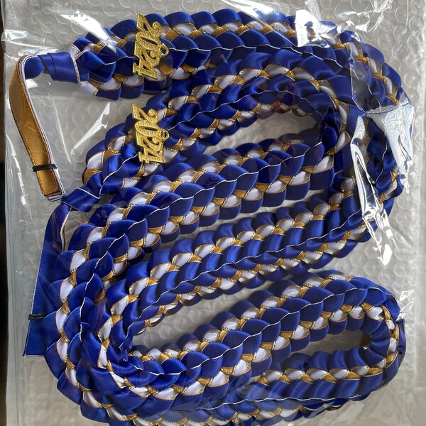 Graduation Stole Open Ended Double Braided Ribbon Lei Pink / White Gold ...