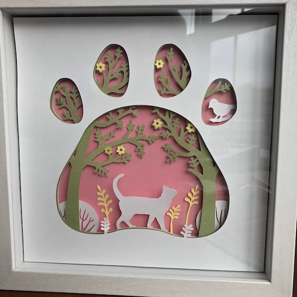 Cat Paw Shadow Box SVG, 3d Papercut SVG, Layered Paper Art Template ...