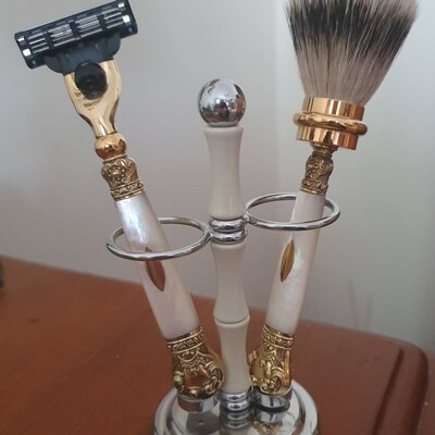 Double Edge Razor Set Vintage Horn Handle New Merkur Head Nickel Finish ...