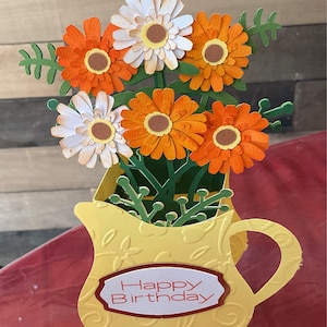 Pitcher of Flowers Card SVG. Flower Box Card Cutting File. Floral Card ...