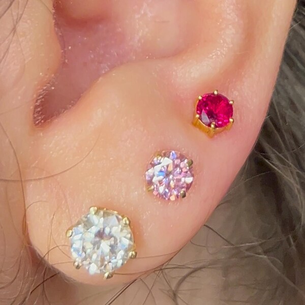 14K 3mm Yellow MOISSANITE EARRINGS/ Yellow Stud Earrings / Everyday Earrings / 14k Yellow Gold ...