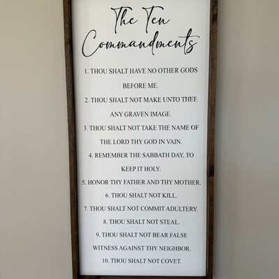 The Ten Commandments Sign, Religious Wall Decor, Framed Wood Sign ...