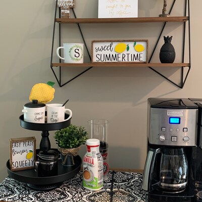 Lemon Decor / Lemon Coffee Bar Decor / Yellow Plaid Lemon Home Decor ...