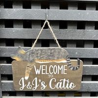 Welcome to the Catio Wood Sign, Cat Head Sign, Cat House Sign, Wood Cat ...