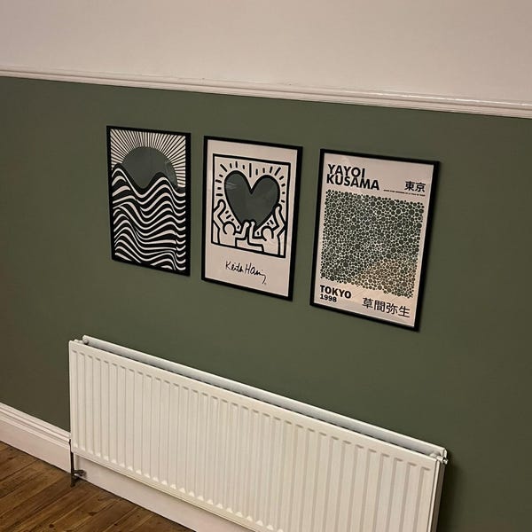 Set of 3 Sage Green Kusama, Keith Haring and Bauhaus Prints, Green Wall ...