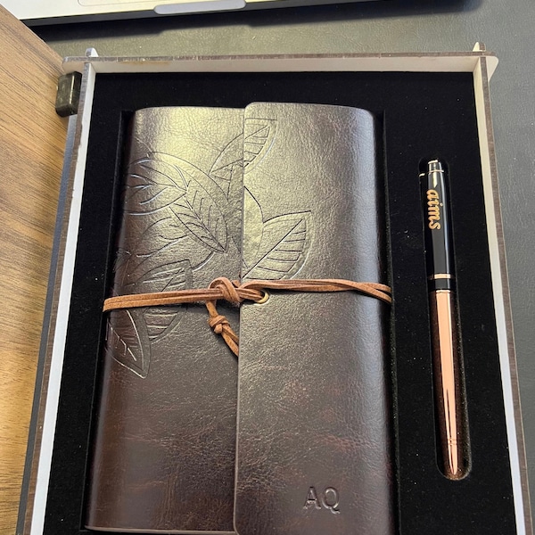 Personalized Vegan Leather Journal Notebook 3 Pcs Set,wooden Gift Box ...