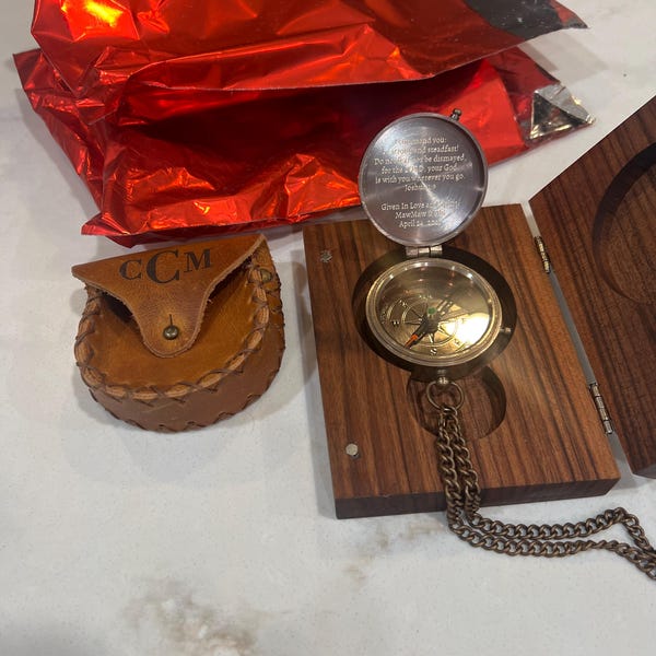 Engraved Working Brass Antique Compass for Men, Custom Handmade Pocket ...