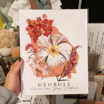 Georgia Art Print, Georgia State Flower Cherokee Rose, Georgia ...
