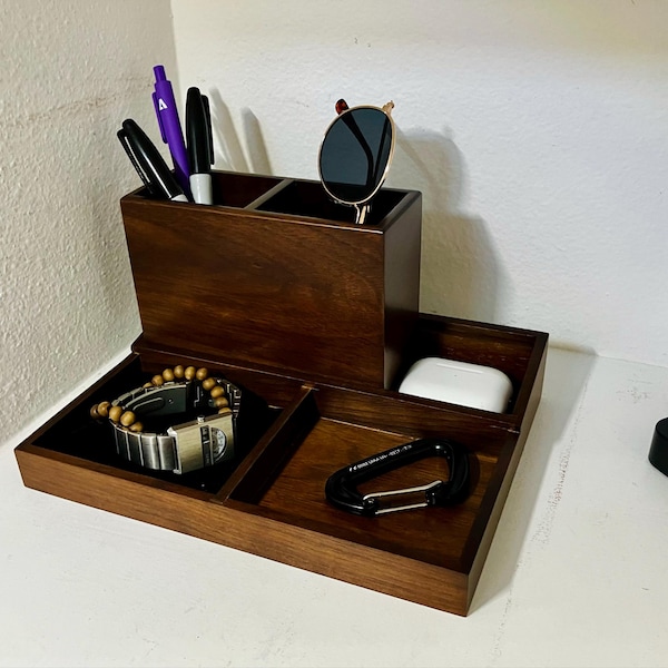 Personalized Premium Walnut Desk Organizer With Multi-compartments ...