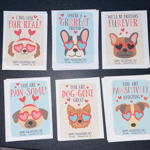 Printable Dog Valentine's Day Cards, Kids School Classroom Exchange ...