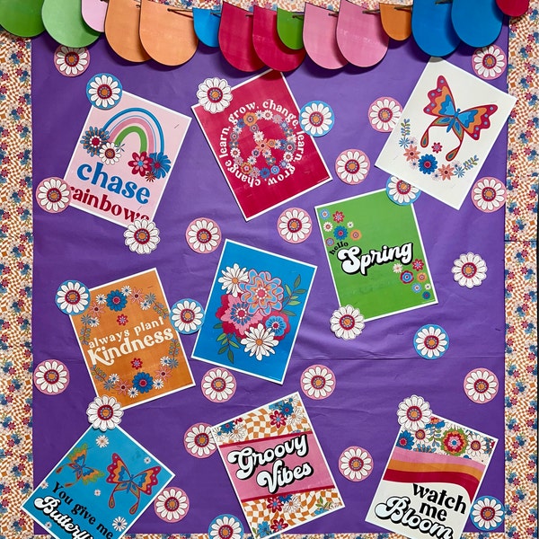 Retro Spring Classroom Posters, Easy Bulletin Board Display, Spring ...