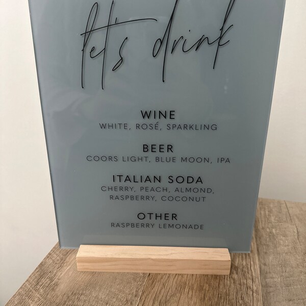 Let's Drink Bar Menu Sign | Personalized Drinks | Custom Acrylic Bar ...