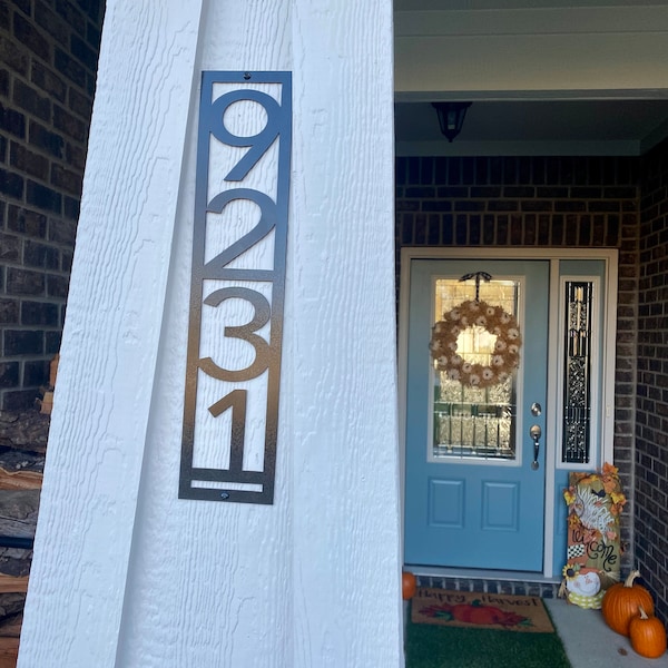 Modern Vertical Metal House Number Sign | Custom Vertical Address ...
