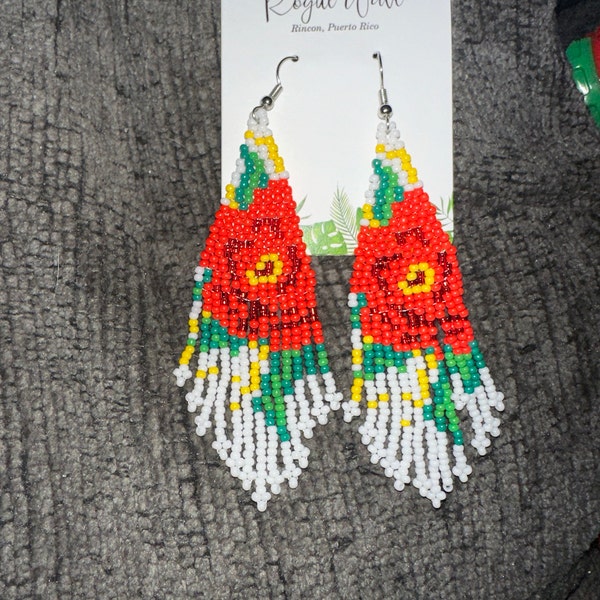 Long Beaded Earrings Floral Seed Bead Earrings Handmade Puerto Rico ...