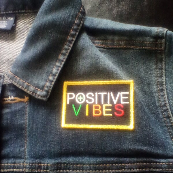 Motivational Emblem "positive Vibes" Colorful Patch With Metallic Gold ...