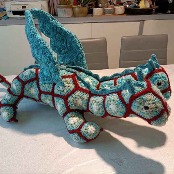 African Flower Dragon Crochet Pattern , Amigurumi Two Head Dragon ...