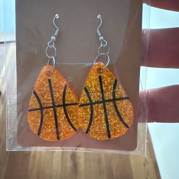 Basketball Teardrop Shaped Glitter Epoxy Earrings - Etsy