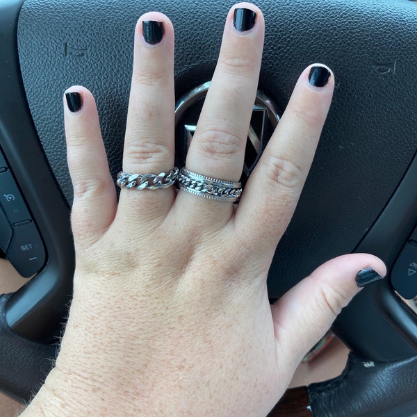 Mens Silver Chain Spinner Ring, Silver Stainless Steel Ring, Rotating ...