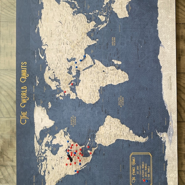 Personalized Push Pin World Map, 2nd Cotton Anniversary Gift for ...