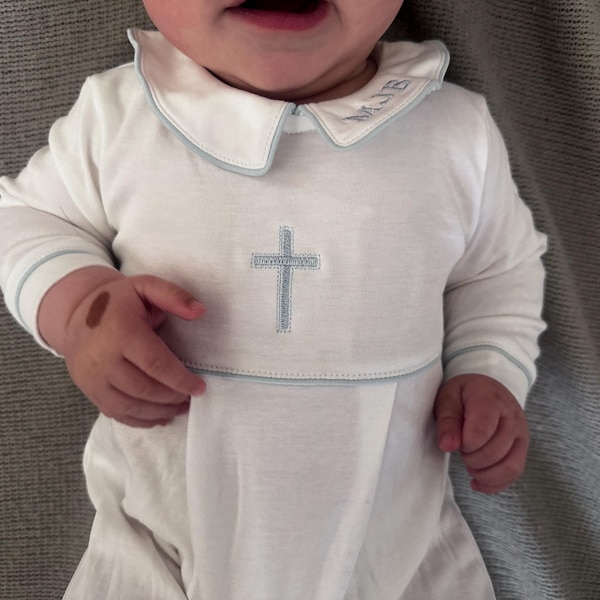 Luke Baptism Outfit-white W Blue Trim-baby Boy Baptism Outfit-baby Boy ...