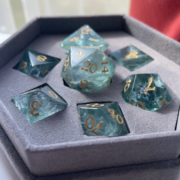 Green Fluorite Gemstone Dice (chlorophane) Hand Carved Polyhedral Dice ...