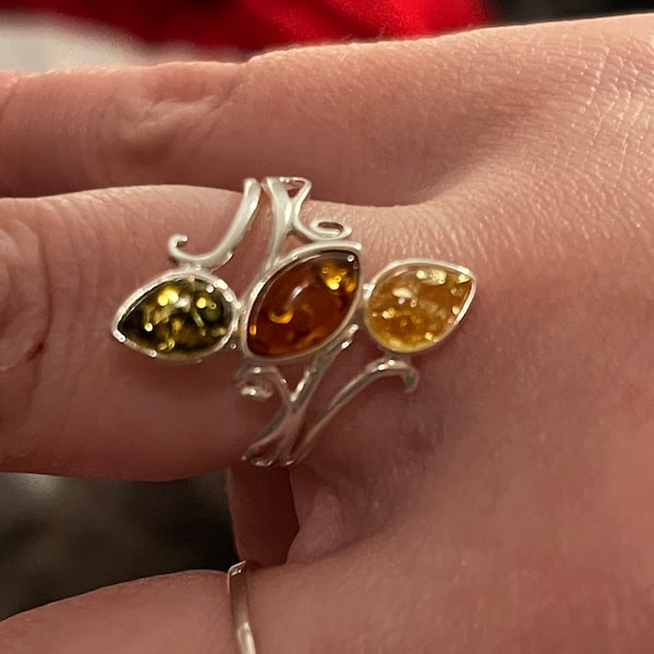 Marquise Cut Baltic Cognac Amber Ring in a Nickel-free .925 Sterling ...