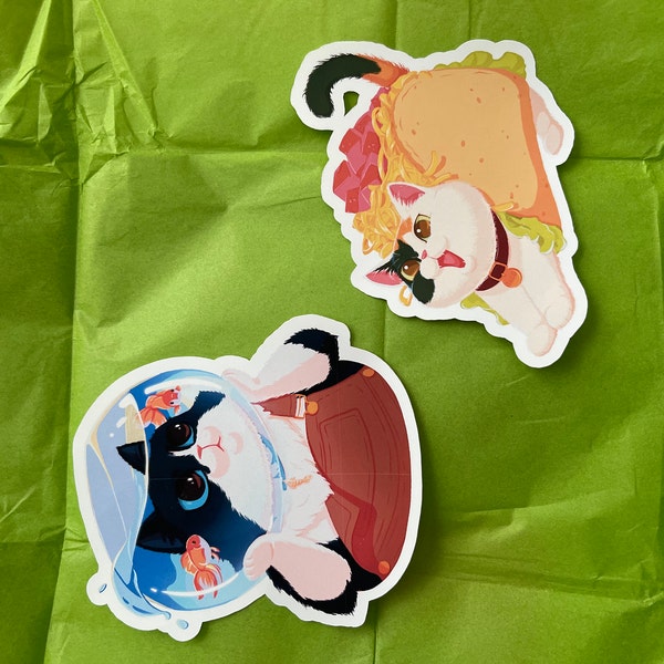 Cat in Fish Bowl Sticker/ Waterproof Sticker/ Weatherproof/ Cute ...