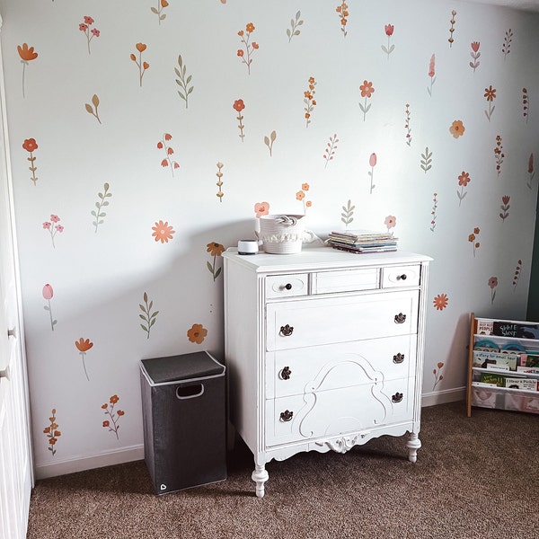 Wildflower Wall Decals Nursery Decor, Watercolor Floral Wall Art, Daisy ...