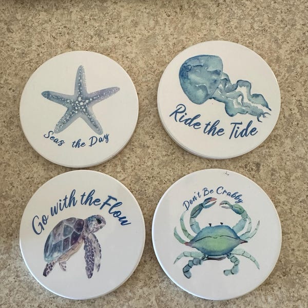Inspirational Sea Themed Ceramic Coasters -set of 4 - Etsy