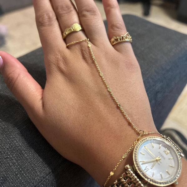 Gold Hand Chain, Dainty 18k Gold Plated Hand Chain | Gold Hand Chain ...