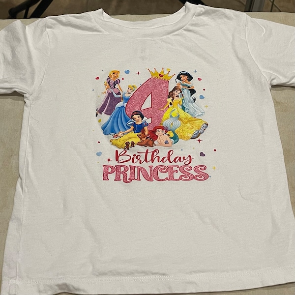 Fourth Birthday Princess Shirt, Disney Princess Birthday Shirt, Princess Birthday Shirt, Girls ...