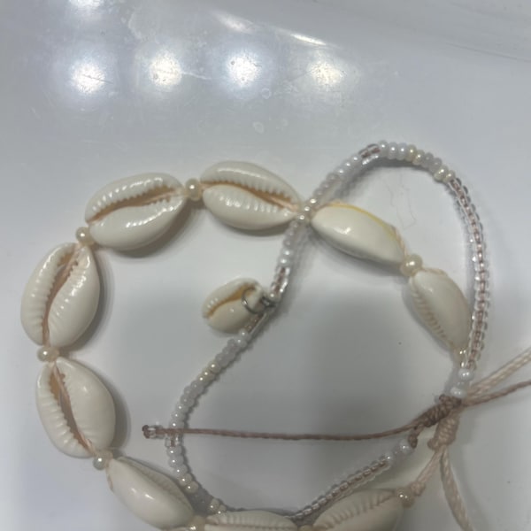 Glass Beads & Cowrie Shells and Puka Shell Beads Necklace, Shell Choker ...
