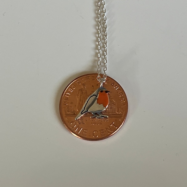 Dainty Robin Bird Necklace. Sterling Silver and Orange Enamel. Nature ...