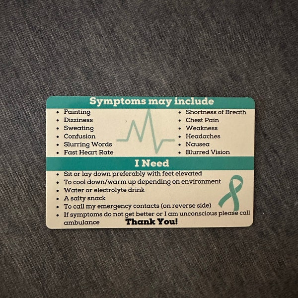 Pots Medical Card, Pots Syndrome Medical Card, Pots Awareness Wallet ...