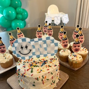 Checkered One Smiley Face Cake Topper Smiley O ONE Happy Dude Checkered ...
