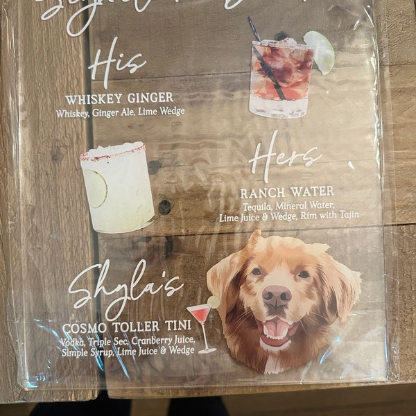 Pet Signature Drink Menu, Dog Signature Cocktail Menu, Wedding Bar Sign ...