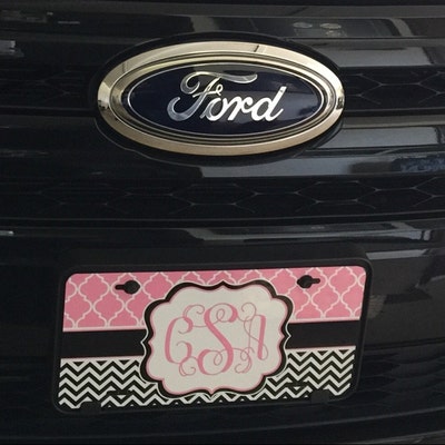 Monogram License Plate Pink Lattice Black Chevron Personalized License ...