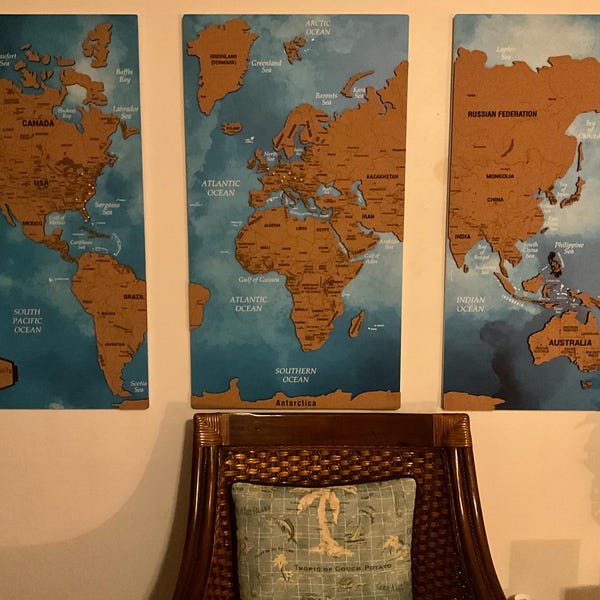 Wooden World Map Wall Art, Push Pin Travel World Map, Large ...