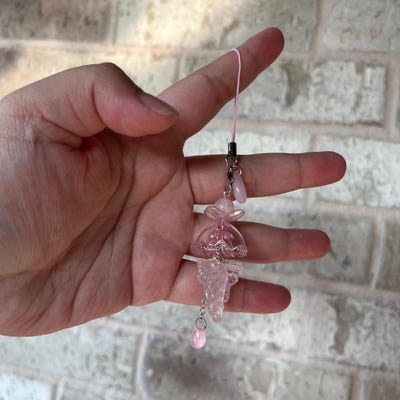 Pink Flower Phone Charm Beaded Lotus Flower Phone Strap Fairycore ...