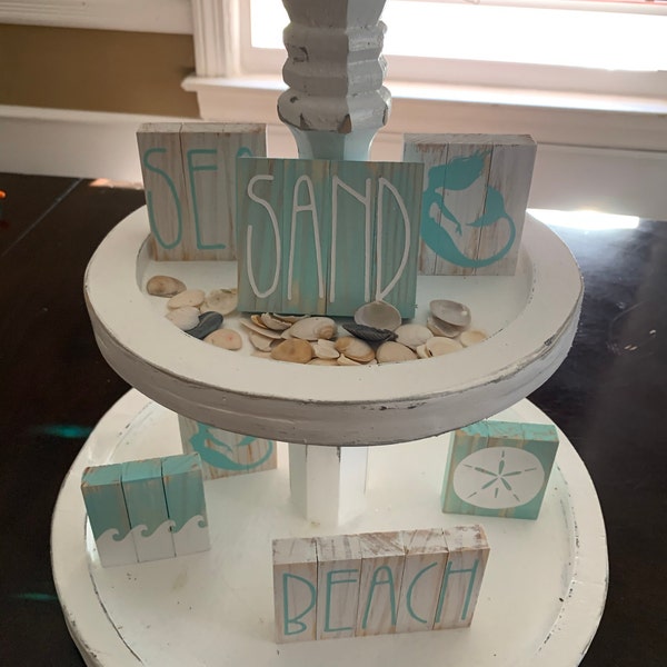 Beach Tiered Tray Decor, Beach Wedding Signs, Beach Gift, Beach House ...