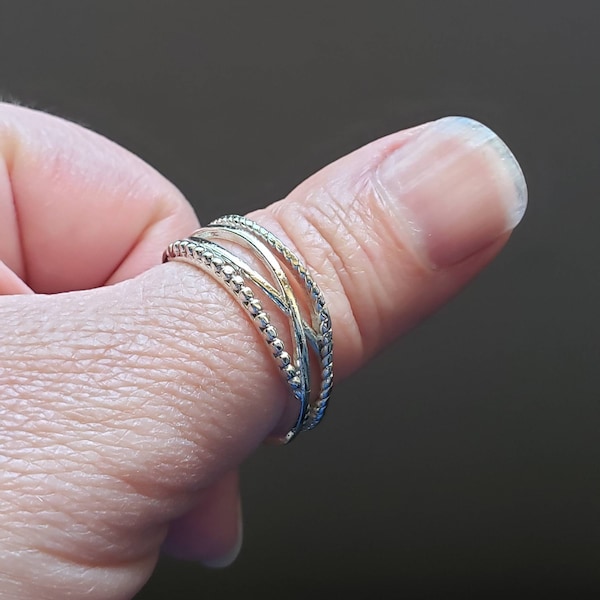 Chunky Silver Ring for Woman-multi Layer Thumb Ring-boho Signet Open Adjustable Dainty Ring-gift ...