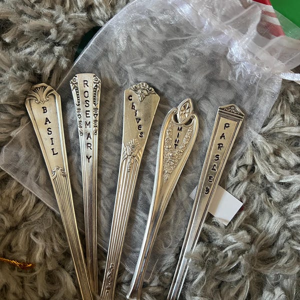 Handmade Garden Marker Set of 5 Herb Marker Vintage Upcycled Christmas ...