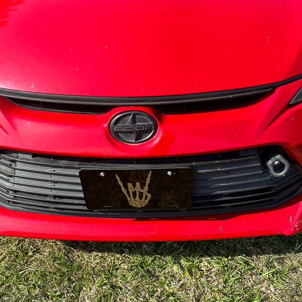 Rock on Skeleton Hand Front License Plate | Vanity Plate | Car Tag ...