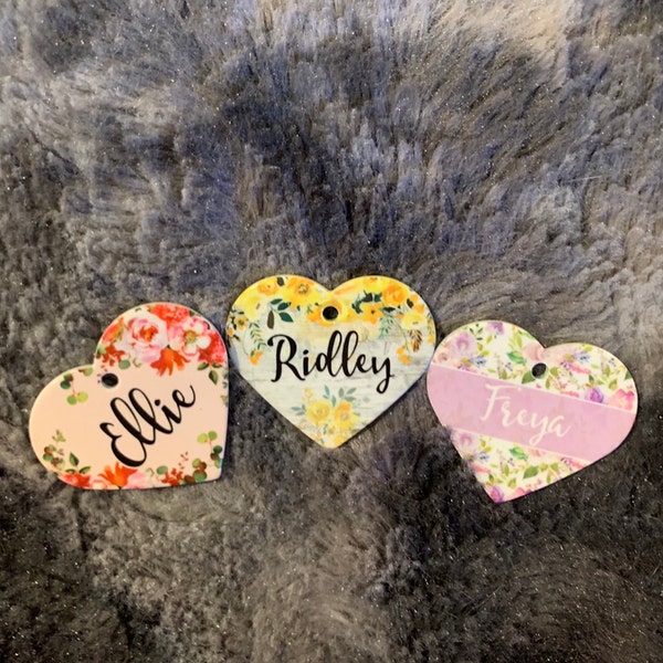 Yellow Flowers Dog Tag, Rustic Floral Dog Tag, Faux Wood ID, Cat ID Tag ...