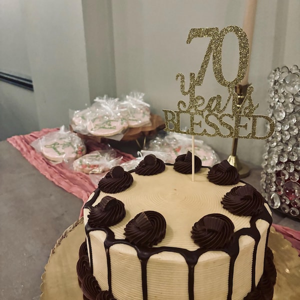 70 Years Blessed Cake Topper 70 Cake Topper 70 Birthday Decoration 70th ...