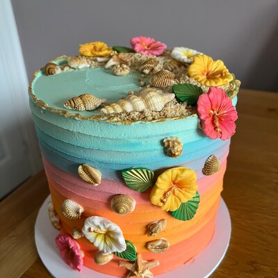 DIY Cake/cupcake Set Edible Sugar Sea Shells Plumeria and Pearls Sea ...